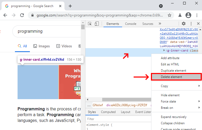  Google Chrome How To Remove Html Element In Chrome Dev Tools Dirask