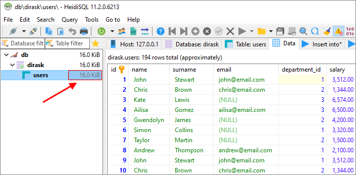  MySQL Get Table Size in MB Dirask