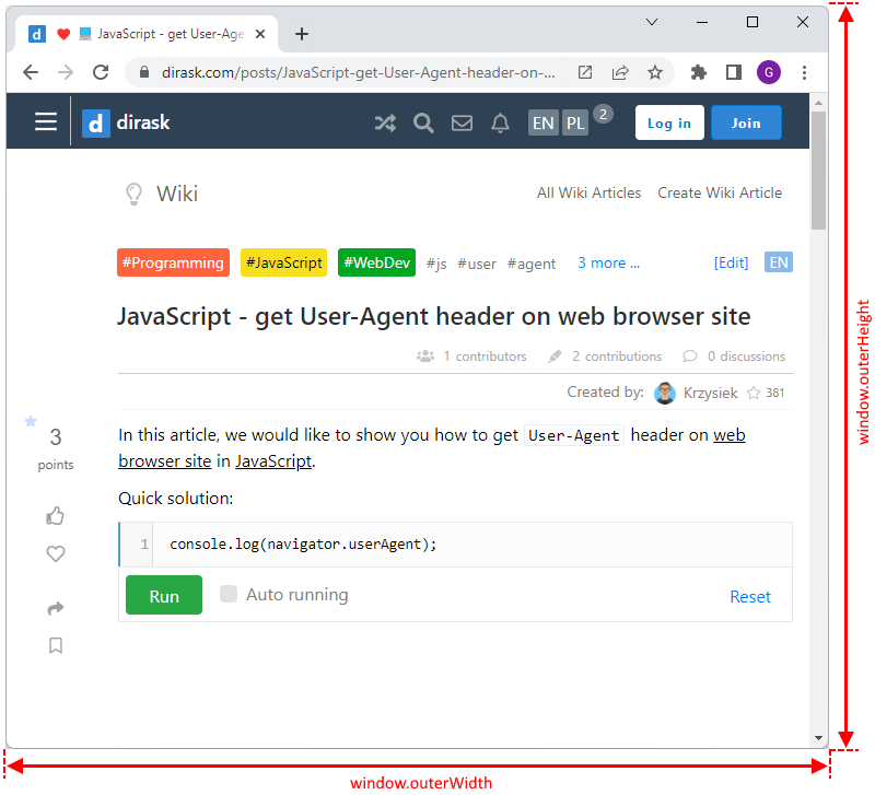  JavaScript Get Browser Window Size Dirask